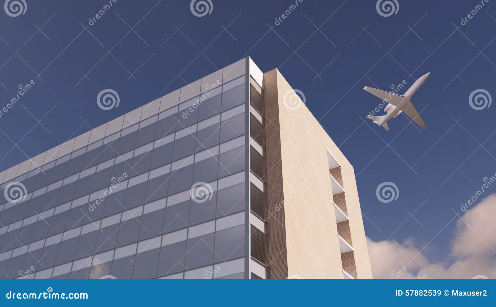 Airplane Over Office Building Stock Image - Image of aviation, mirror ...