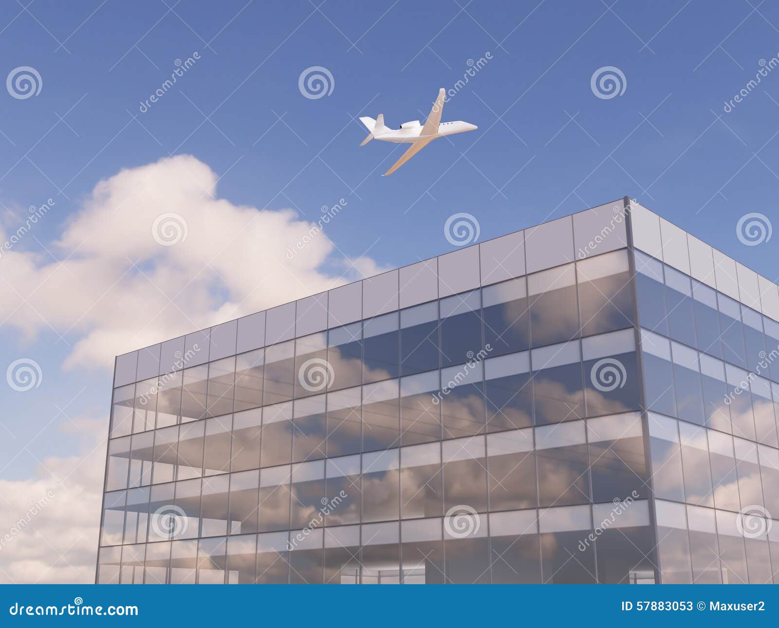 Airplane Over Office Building Stock Image - Image of flying, exterior ...