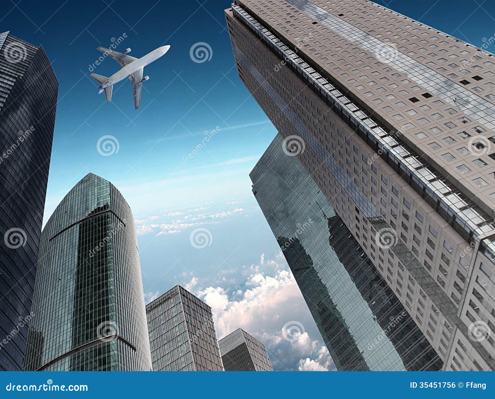 Airplane Over Office Buildings. Stock Photo - Image of beijing, floor ...