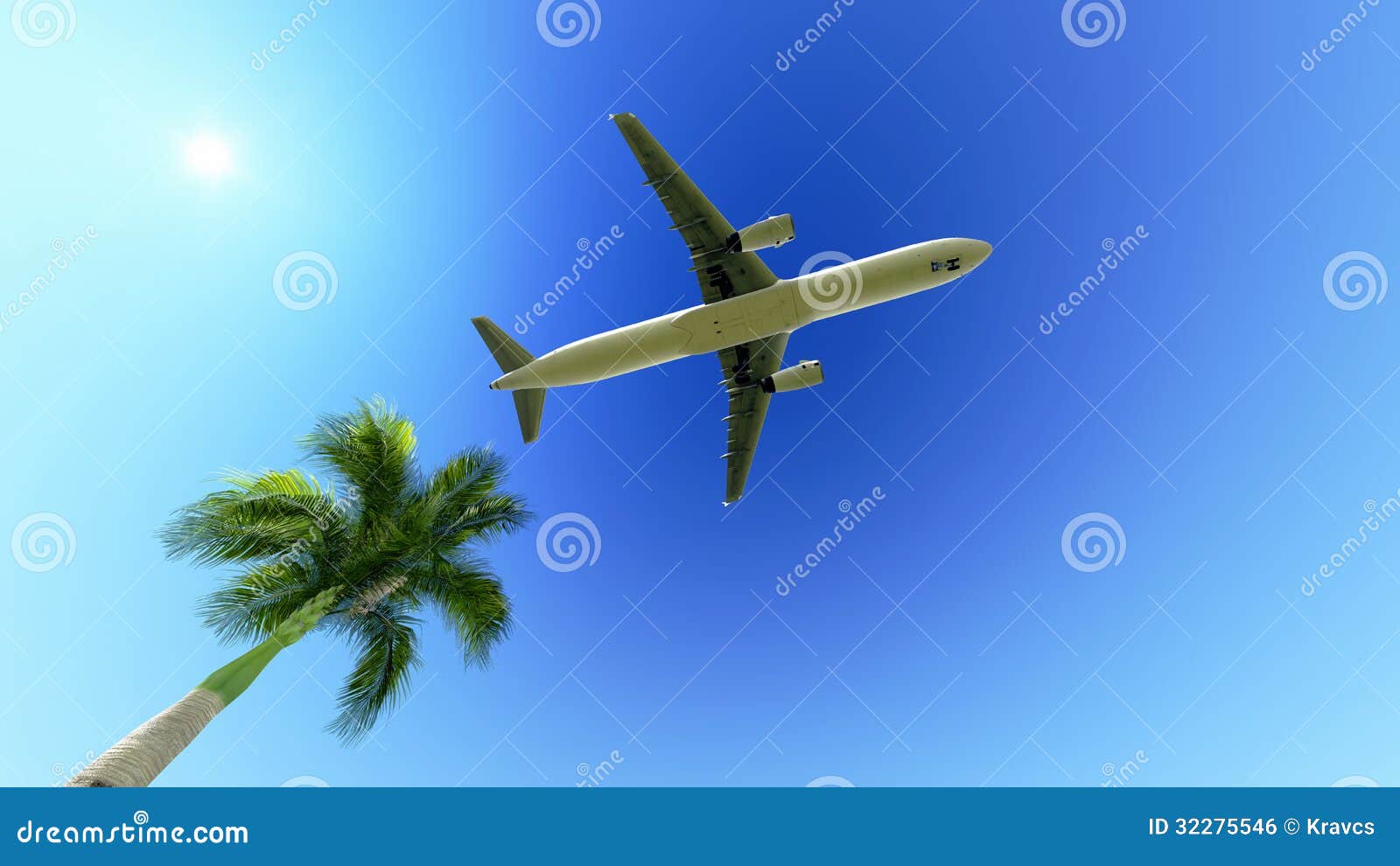 Airplane Over the Palm Tree Stock Illustration - Illustration of ...