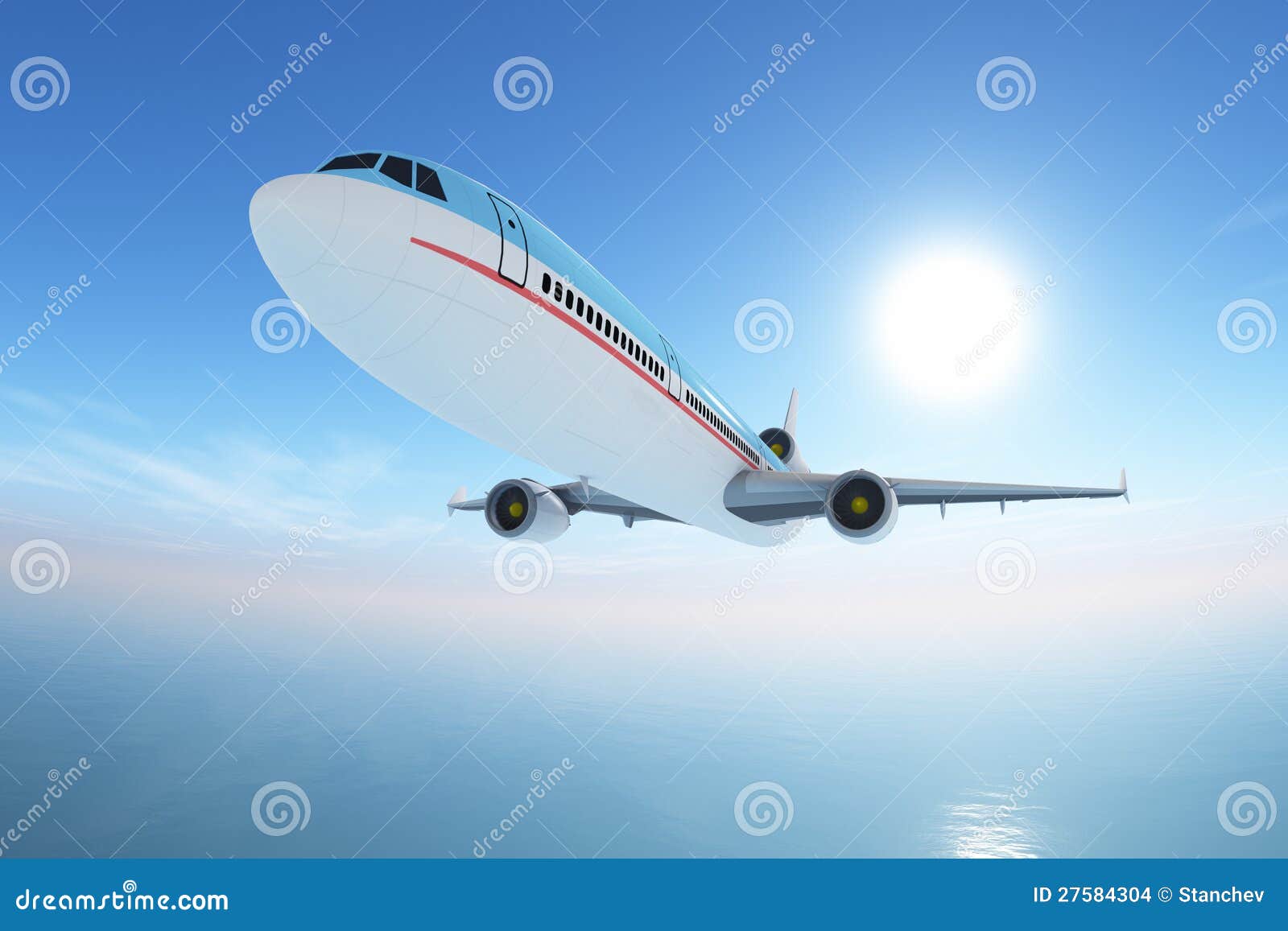 Airplane over sea stock illustration. Illustration of tourism - 27584304