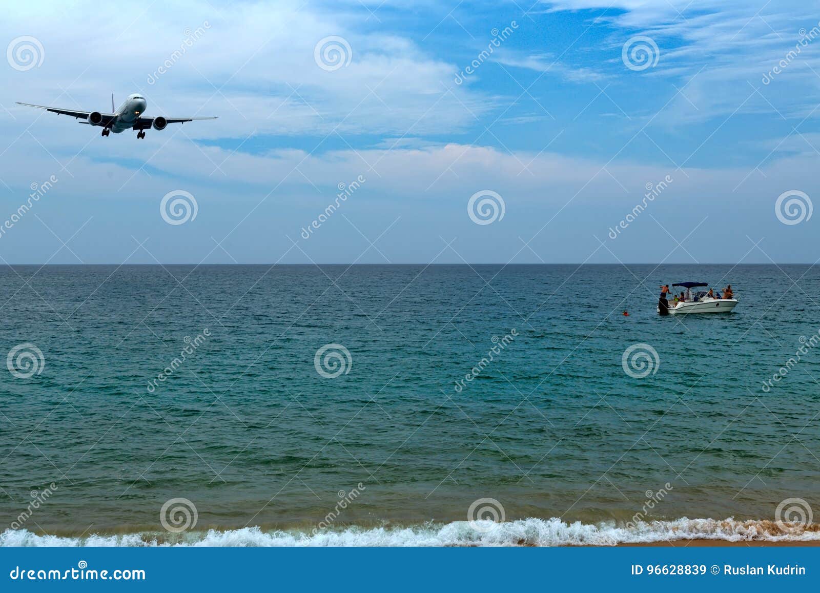 Airplane Over the Sea, Boat Stock Image - Image of paradise, freight ...