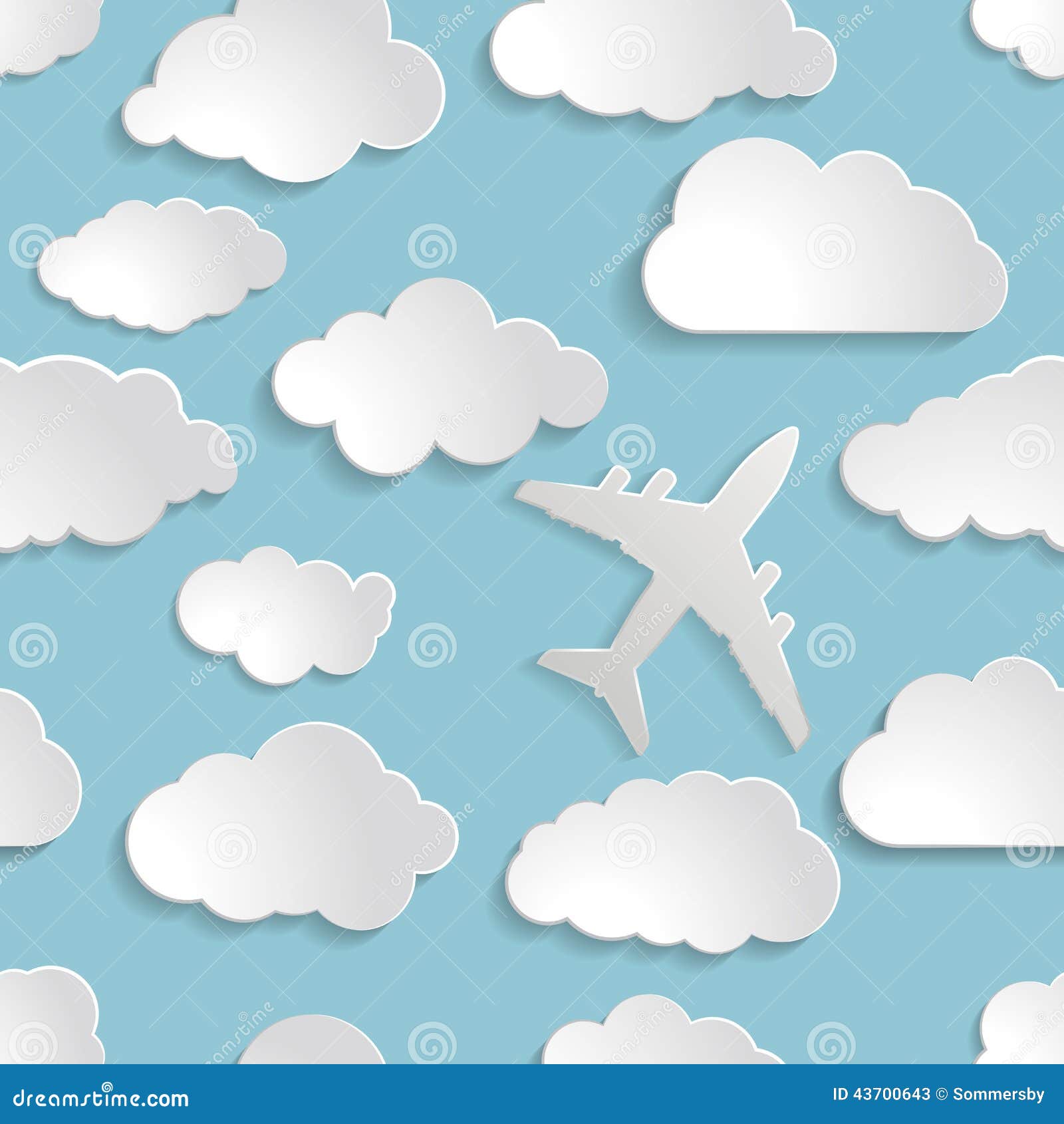 Airplane with Paper Clouds on a Blue Air Seamless Pattern Stock Vector ...