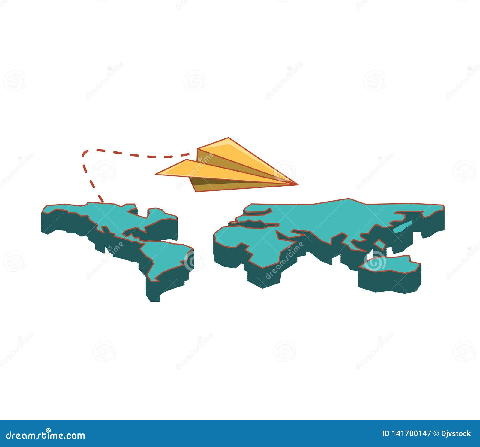 Airplane Paper Flying With Continents Maps Cartoon Vector ...