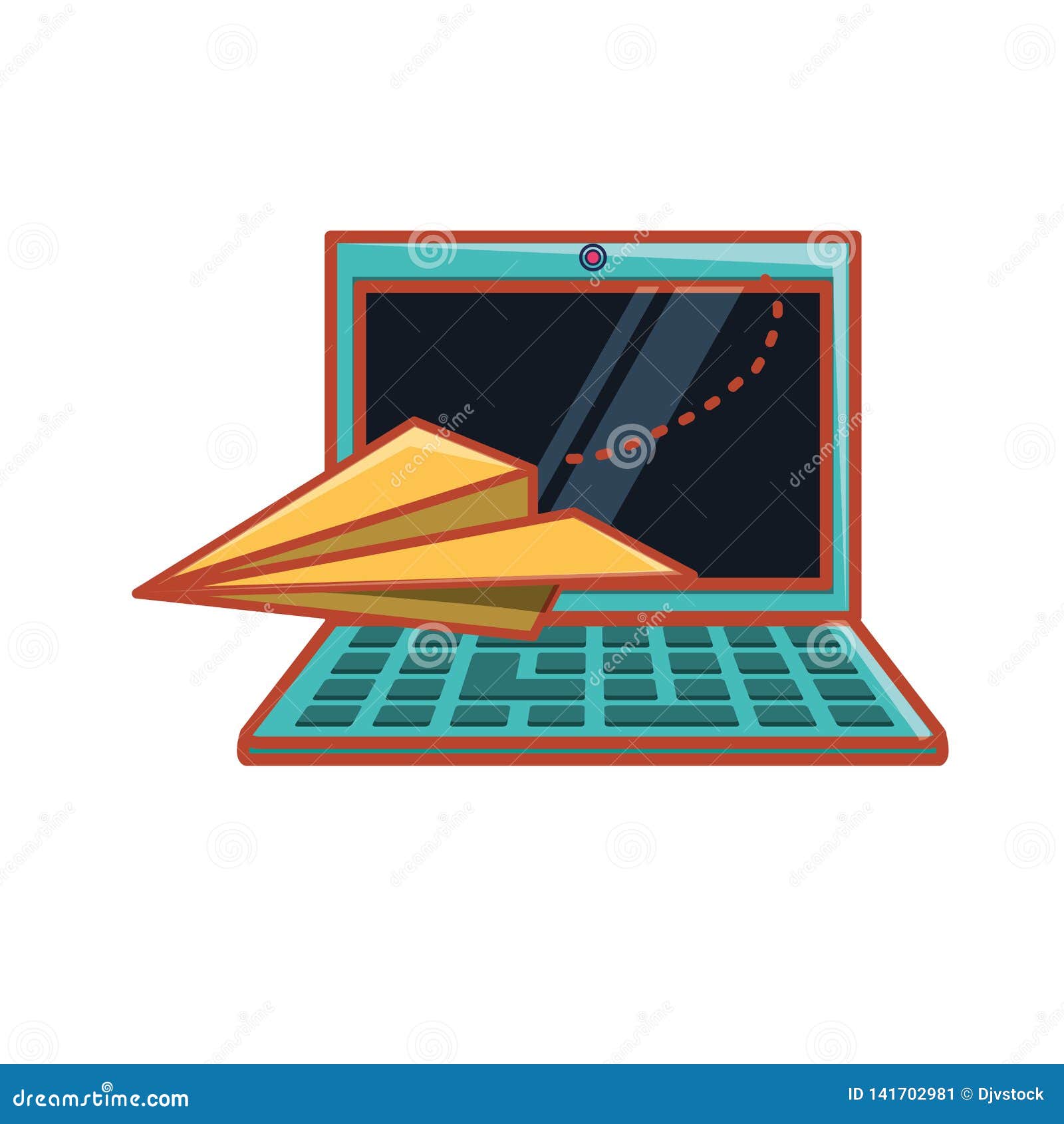 Airplane Paper Flying with Laptop Stock Vector - Illustration of ...