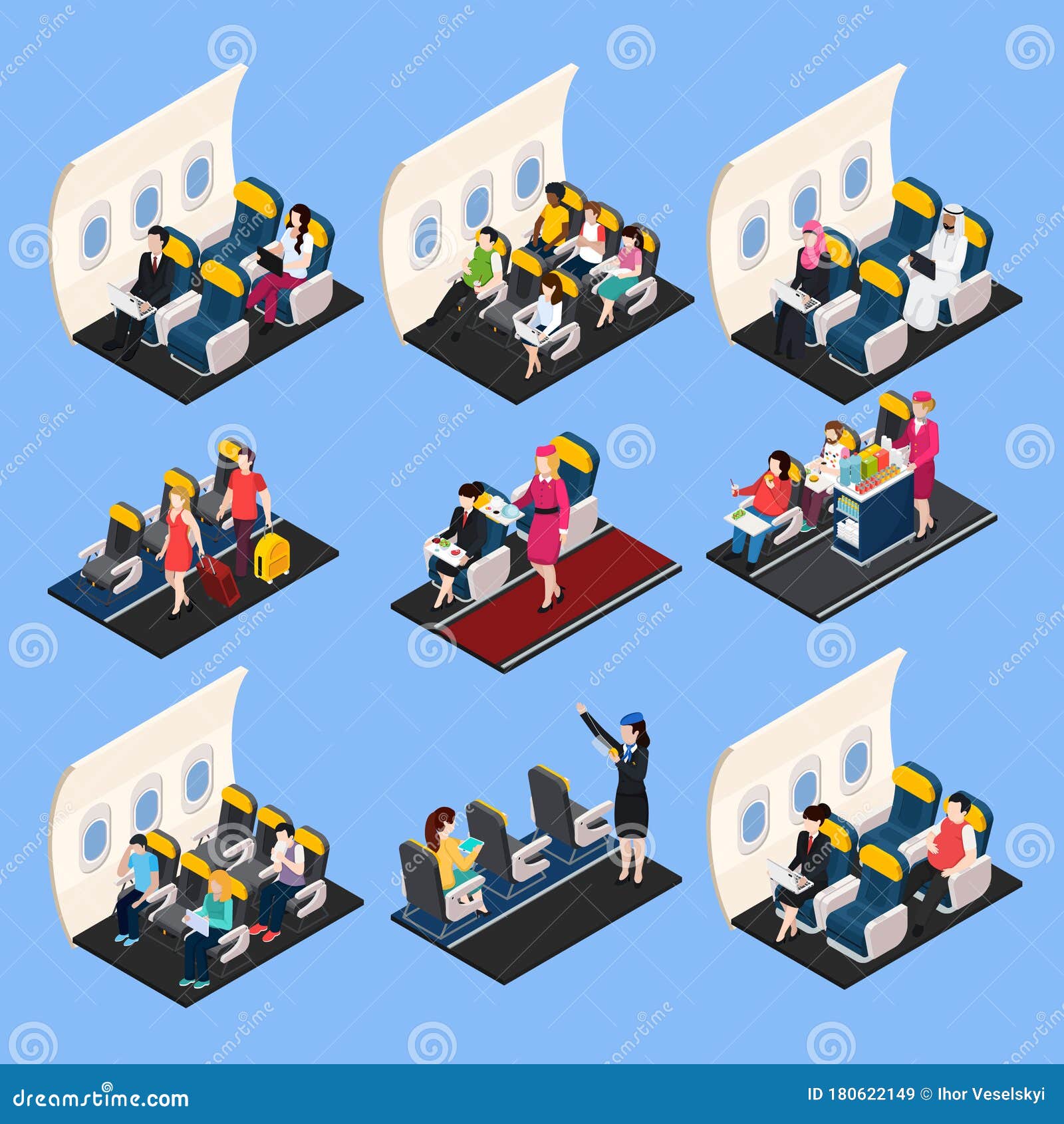 Airplane Passengers Composition Set Stock Vector - Illustration of ...