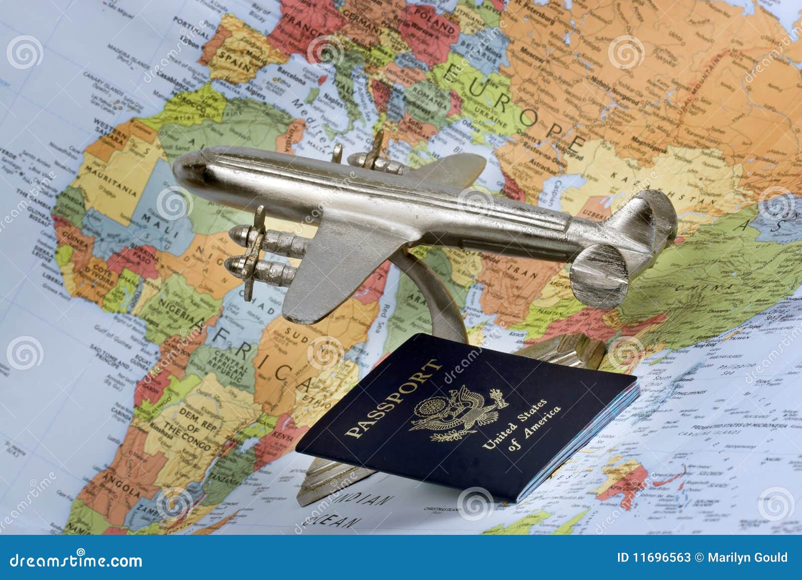 Airplane, passport and map stock image. Image of airplane - 11696563