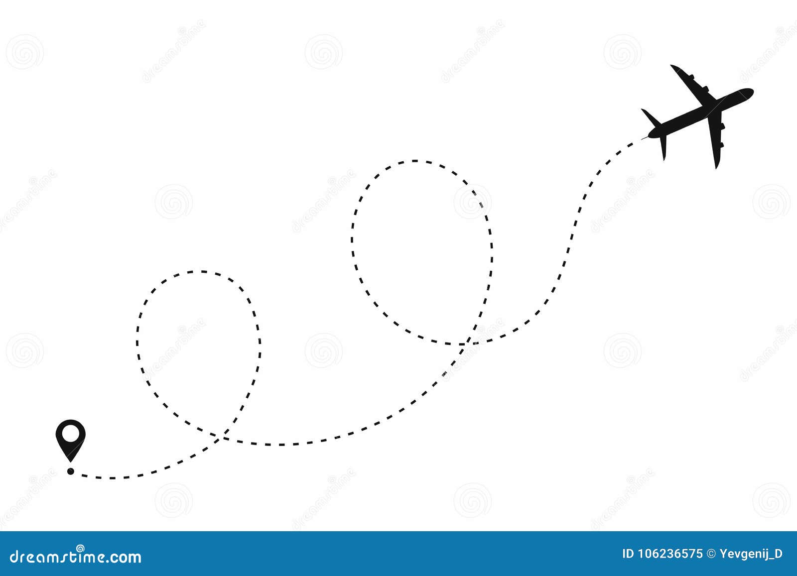 Airplane Path in Dotted Line Shape. Route of Plane Isolated on White ...