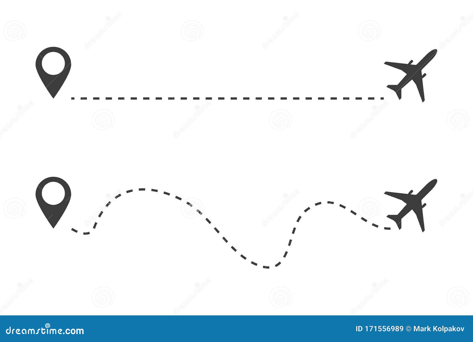 Airplane Path With Location Icon On White Background, Vector Stock ...