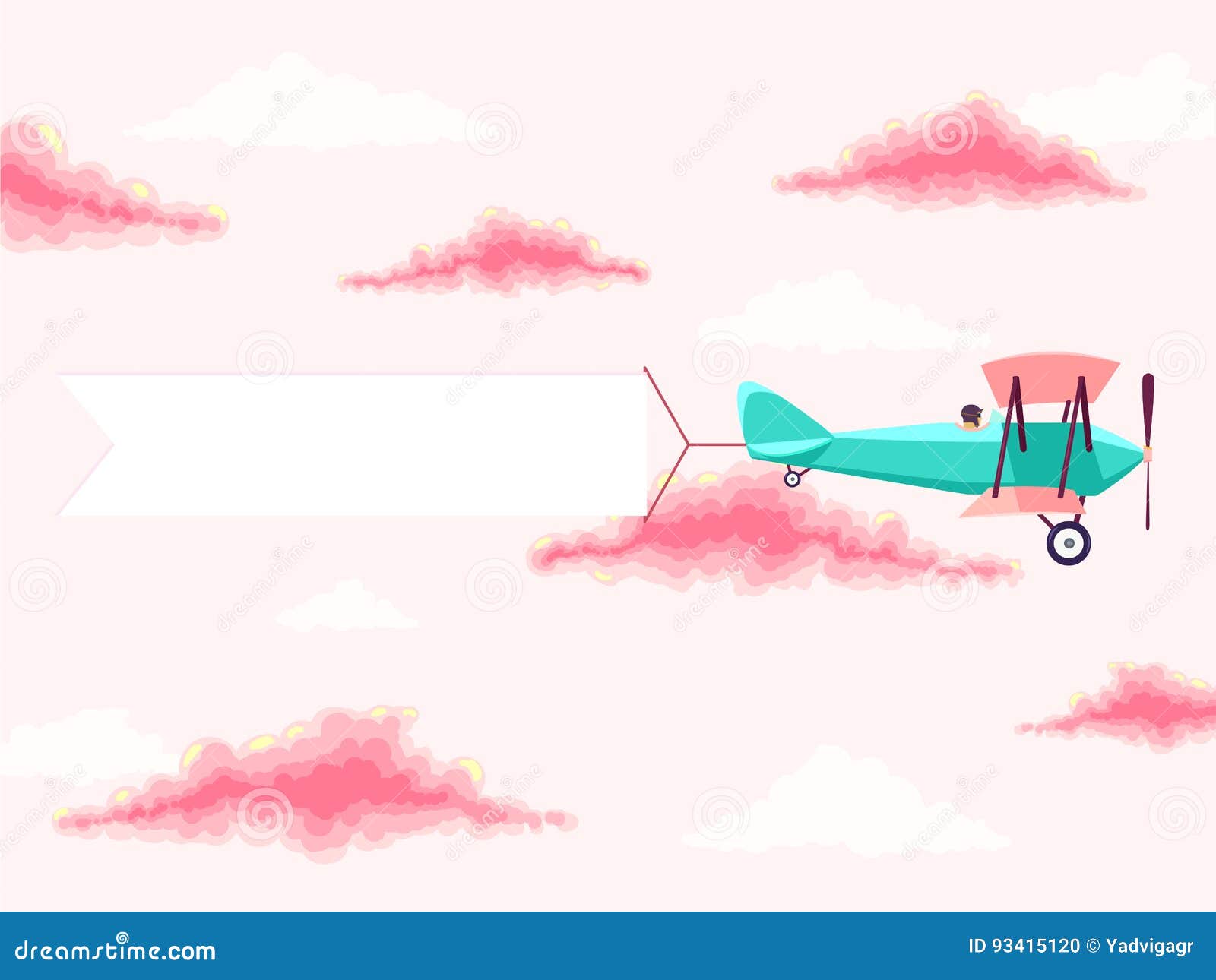 Airplane with Pilot and Advertising Banner in the Cloudy Sky Stock ...