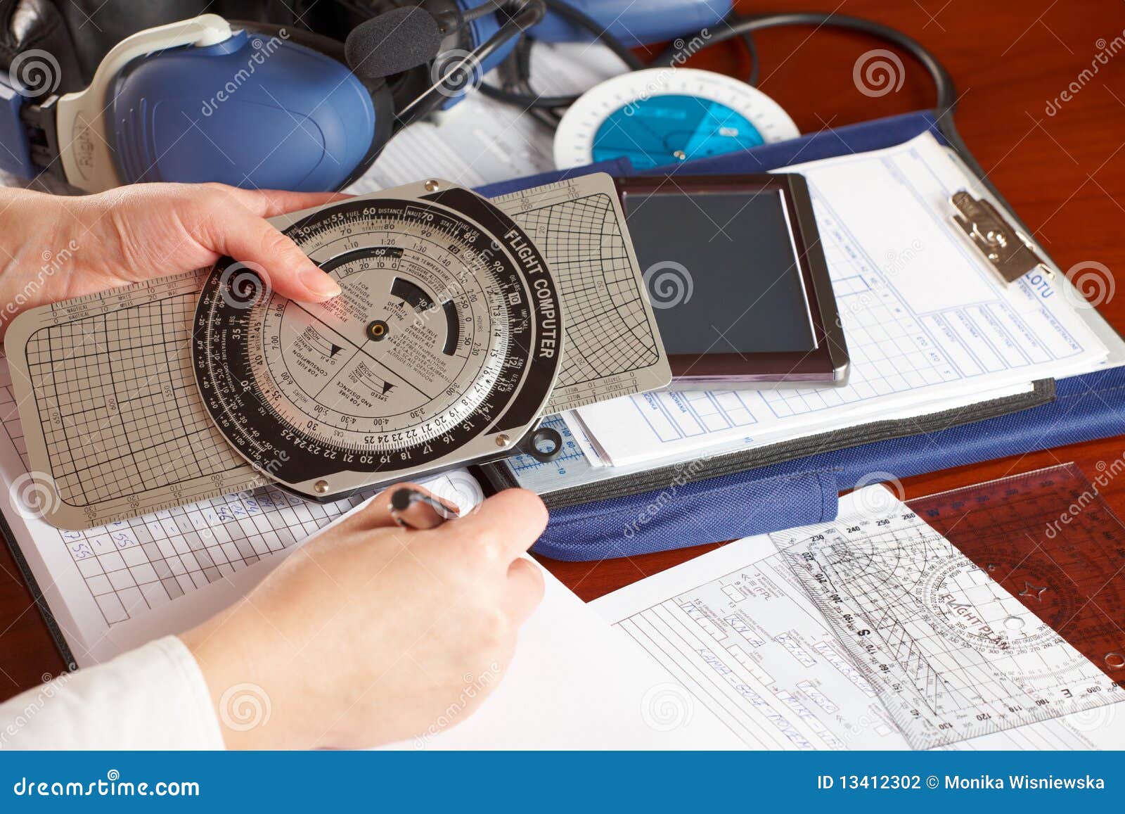 Airplane Pilot Filling in Flight Plan Stock Photo - Image of navigate ...