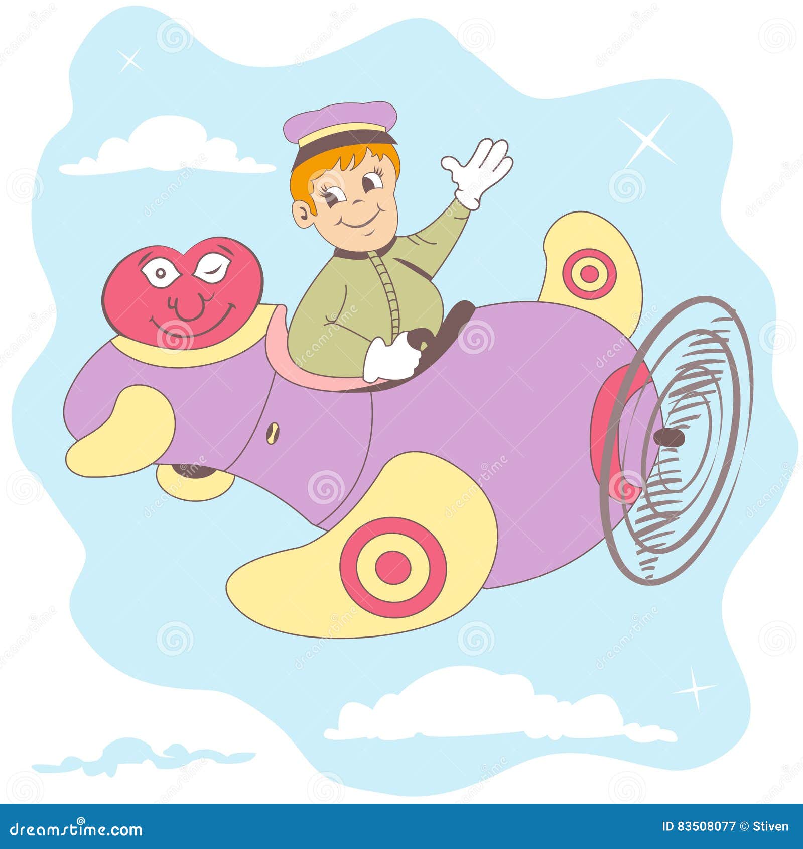 Airplane pilot with heart stock illustration. Illustration of postcard ...