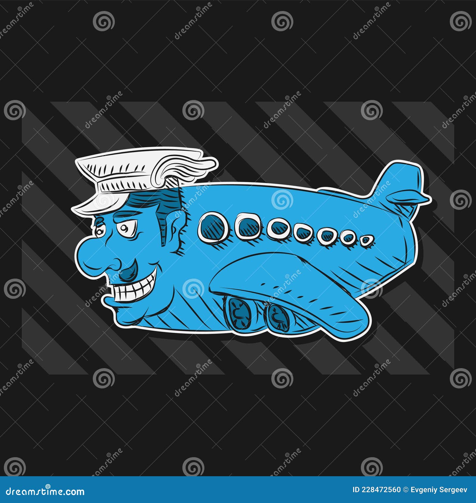 Airplane Pilot S Face Drawing On A Black Vector Isolated Background ...