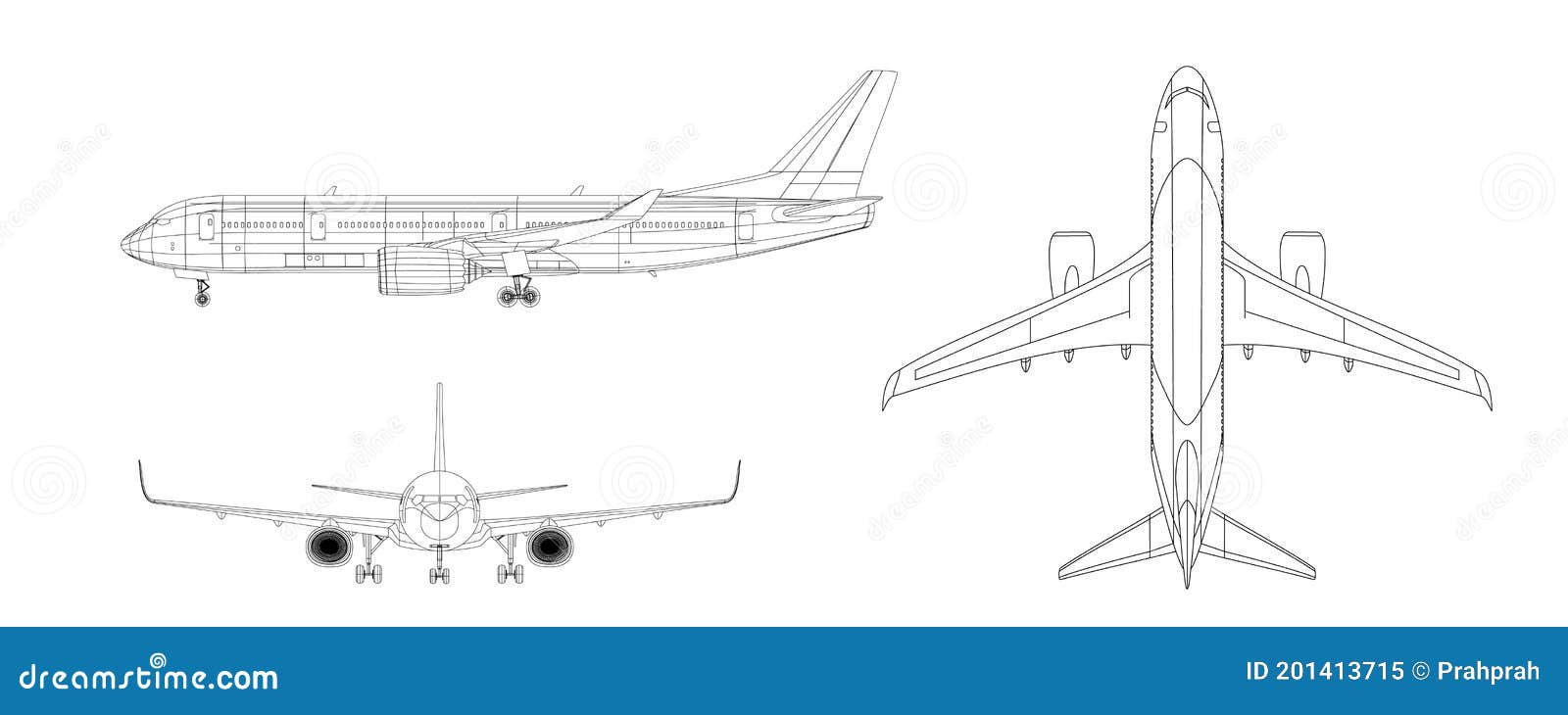 Airplane Plan. Black Outline Aircraft on White Stock Illustration ...