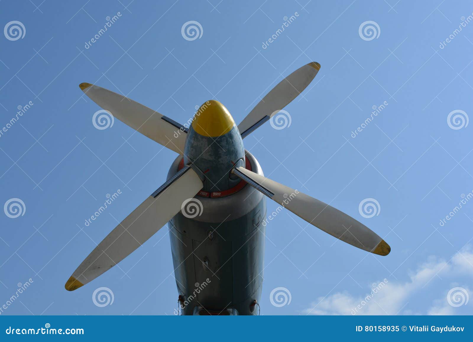 Airplane Propeller Engine Against Blue Sky Closeup Stock Image - Image ...