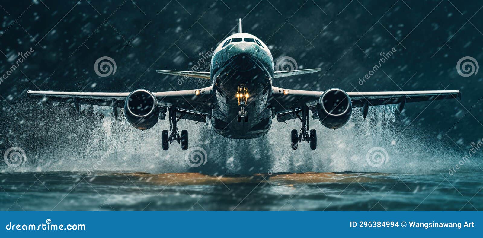 Airplane in the rain stock photo. Image of clouds, plane - 296384994