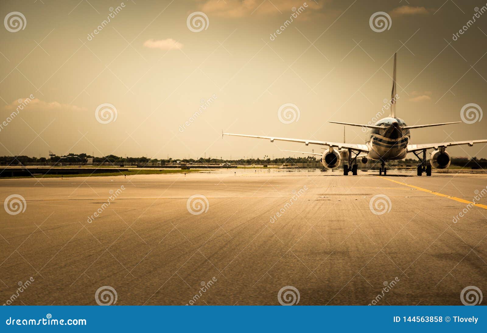 Airplane Ready To Take Off from Runway Stock Photo - Image of aerodrome ...