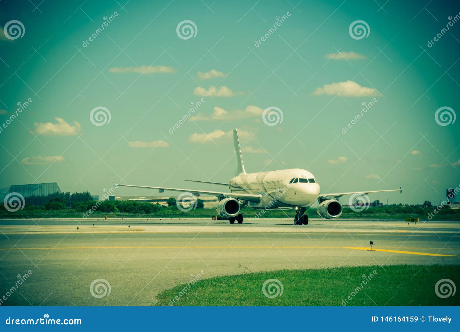 Airplane Ready To Take Off from Runway Stock Image - Image of aerial ...