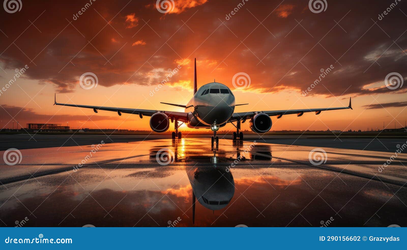 Airplane is Ready To Take Off at the Sunset Stock Illustration ...