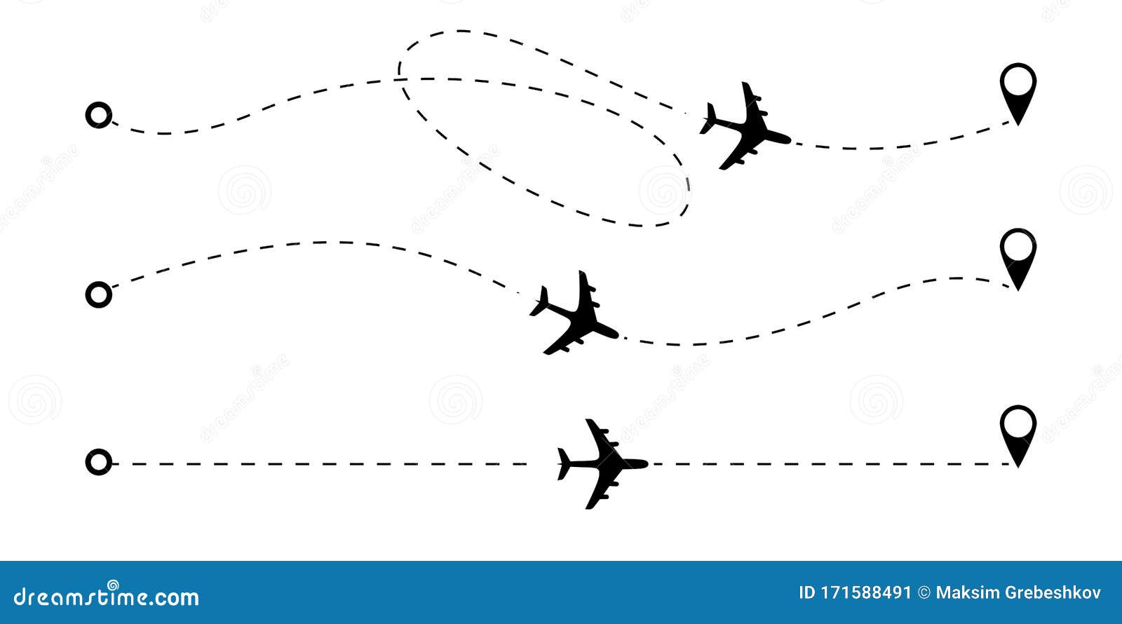 Airplane Route Dotted Lines Stock Illustration - Illustration of ...