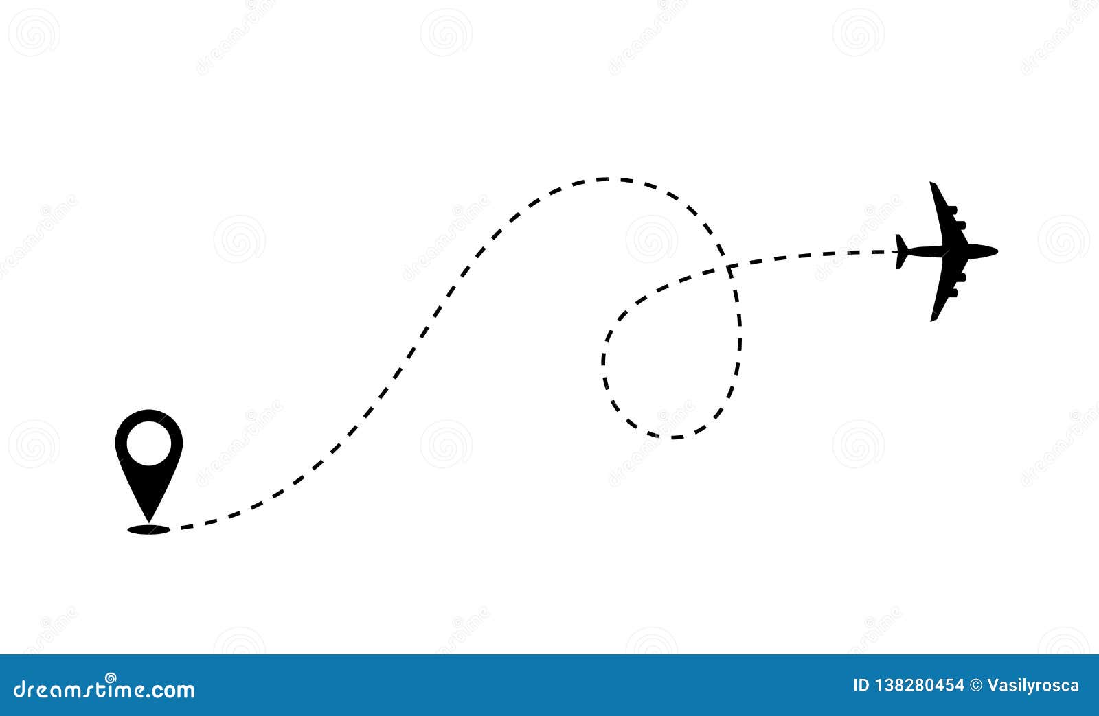 Airplane Route Path Icon. Vector Plane Flight Line Trace, Travel Fly ...