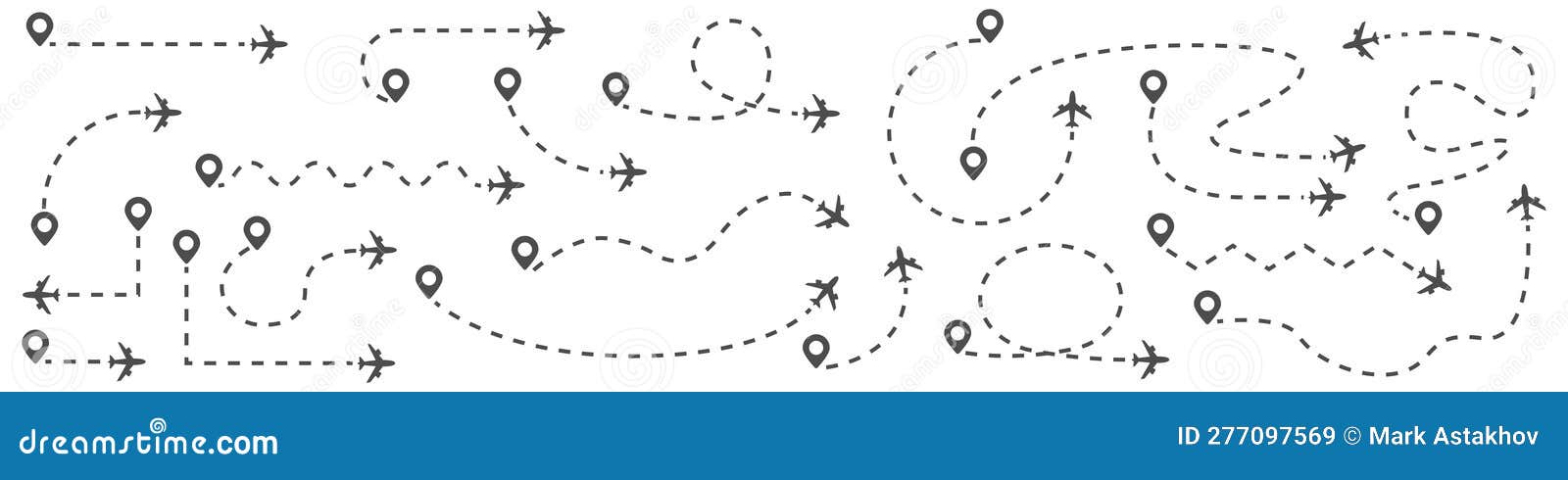 Airplane Routes. Plane Path. Travel Path Icon Set Stock Illustration ...