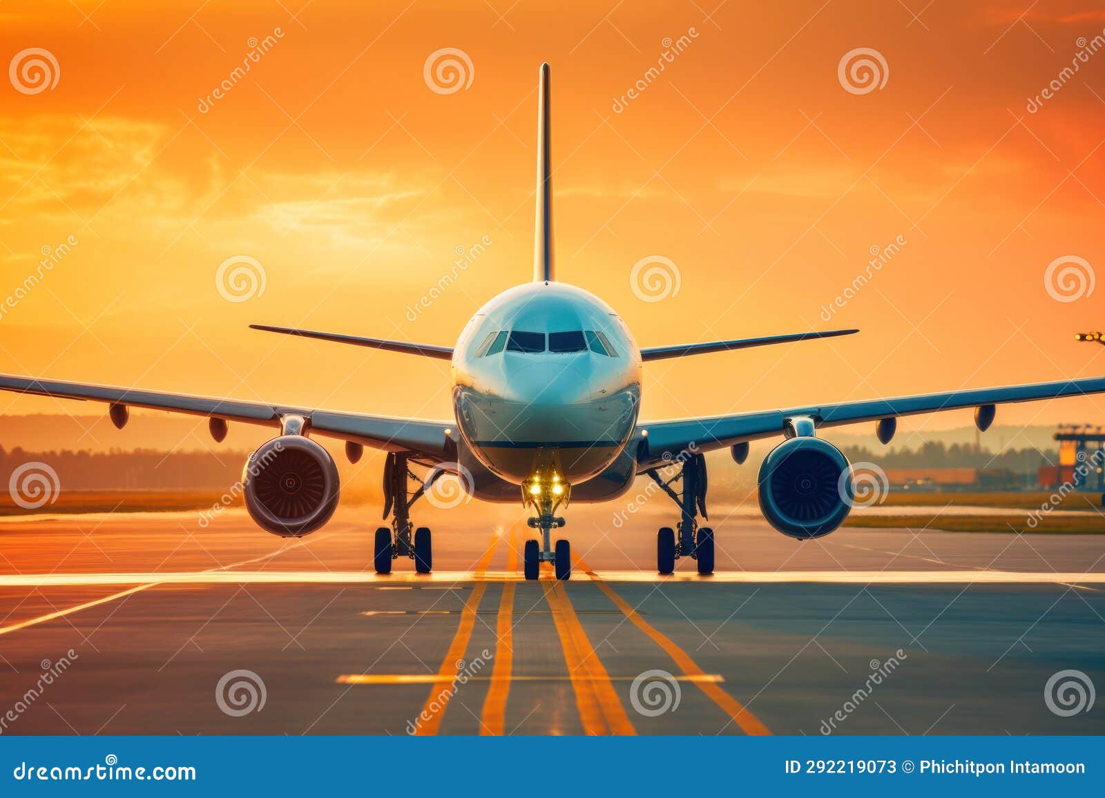 Airplane on Runway at the Airport. Generative AI Stock Image - Image of ...