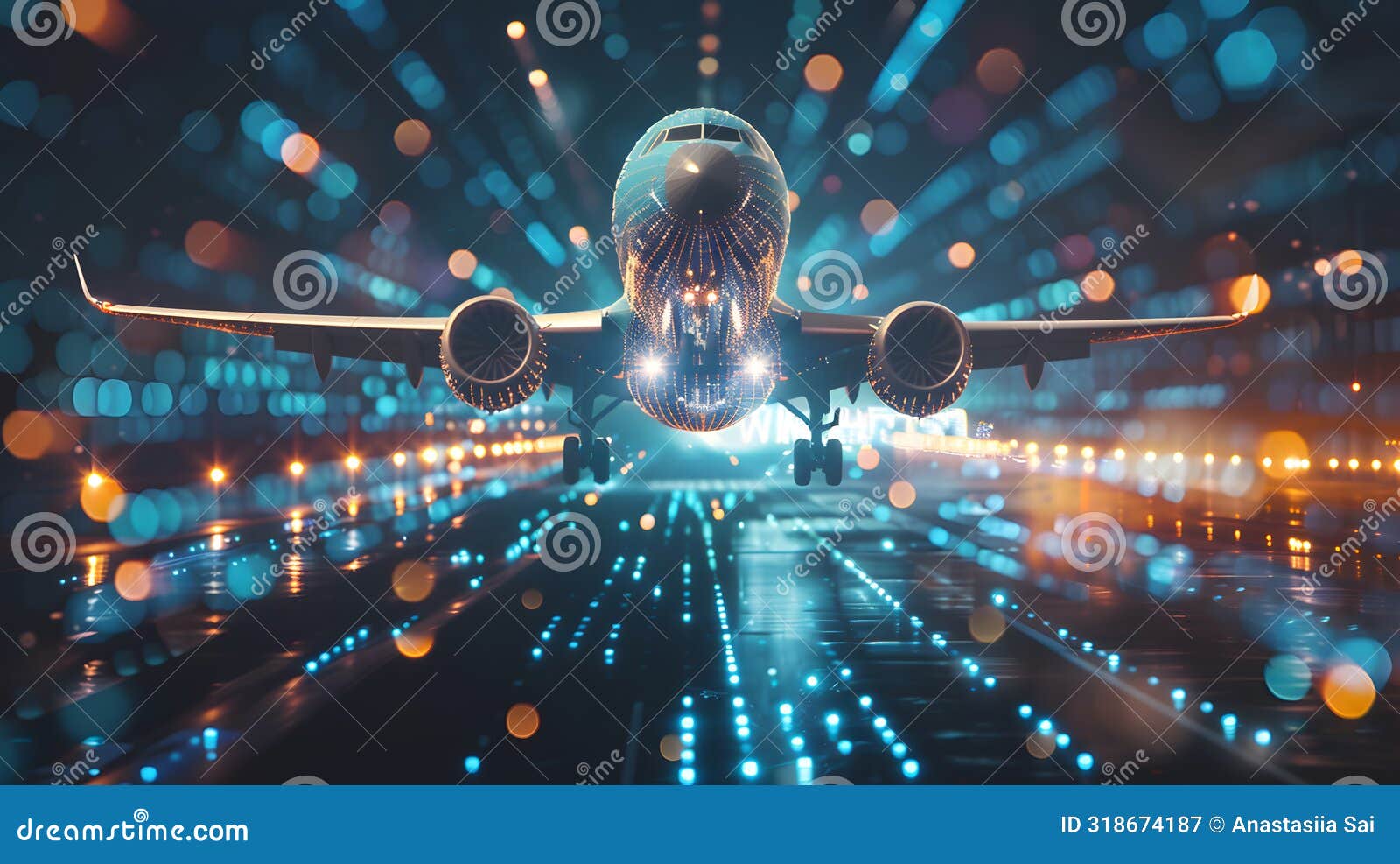 An airplane on the runway stock image. Image of liner - 318674187