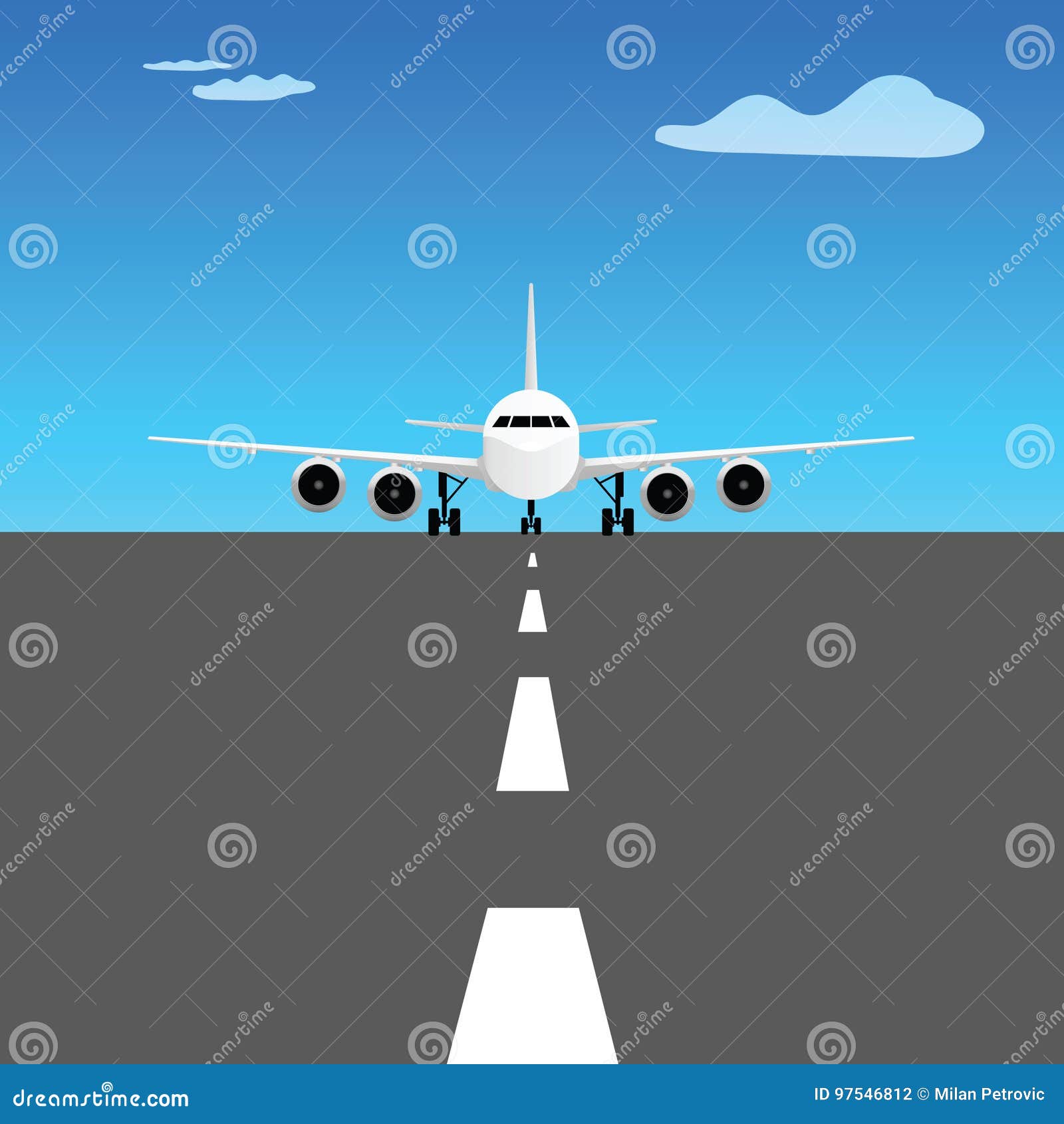 Airplane on Runway Design Illustration Stock Vector - Illustration of ...