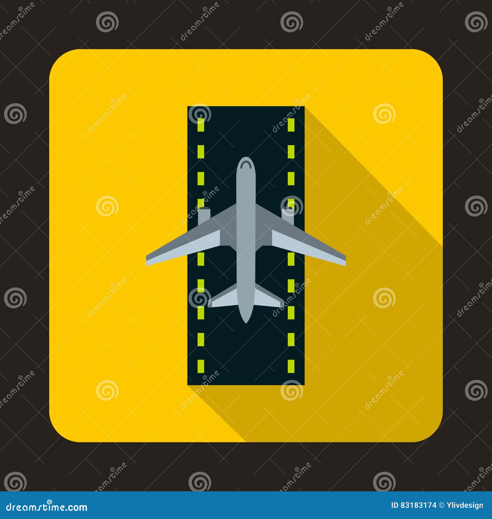 Airplane on Runway Icon, Flat Style Stock Vector - Illustration of ...