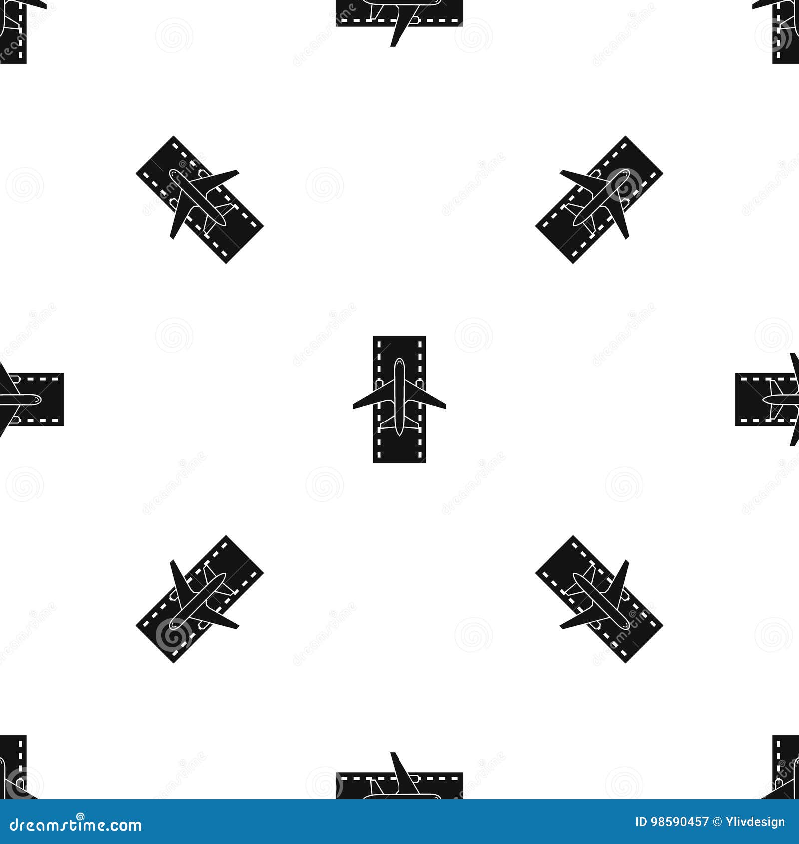 Airplane on the Runway Pattern Seamless Black Stock Vector ...