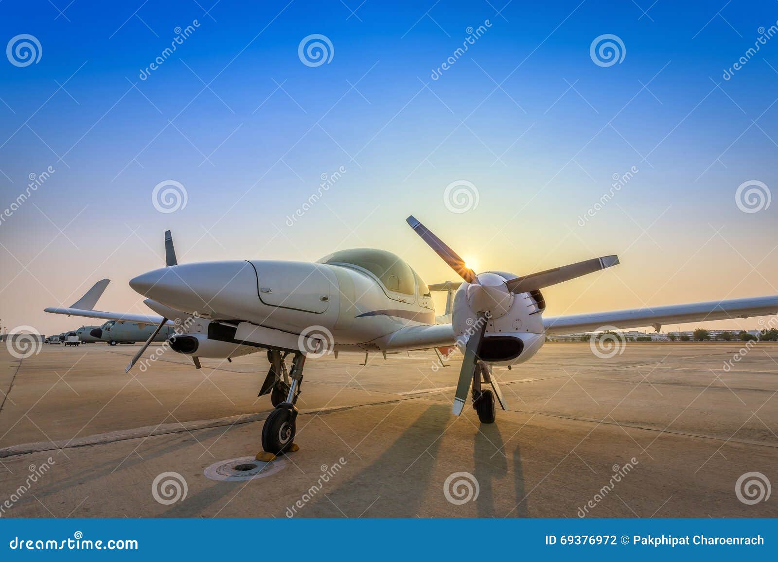 Airplane on the Runway during Sunset. Stock Photo - Image of aviation ...