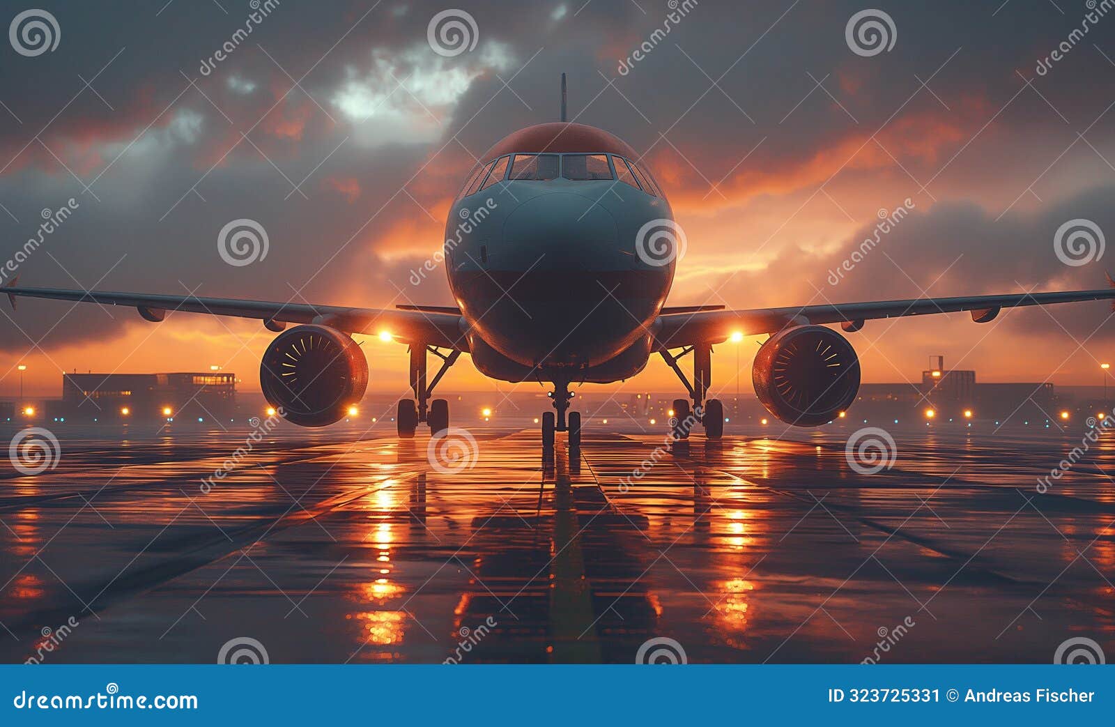 Airplane on Runway at Sunset Stock Image - Image of preparation ...