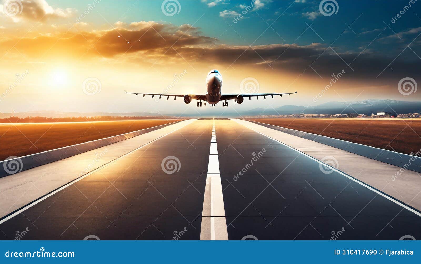 Airplane Runway. Landing Or Taking Off Plane, Passenger Airplane In ...