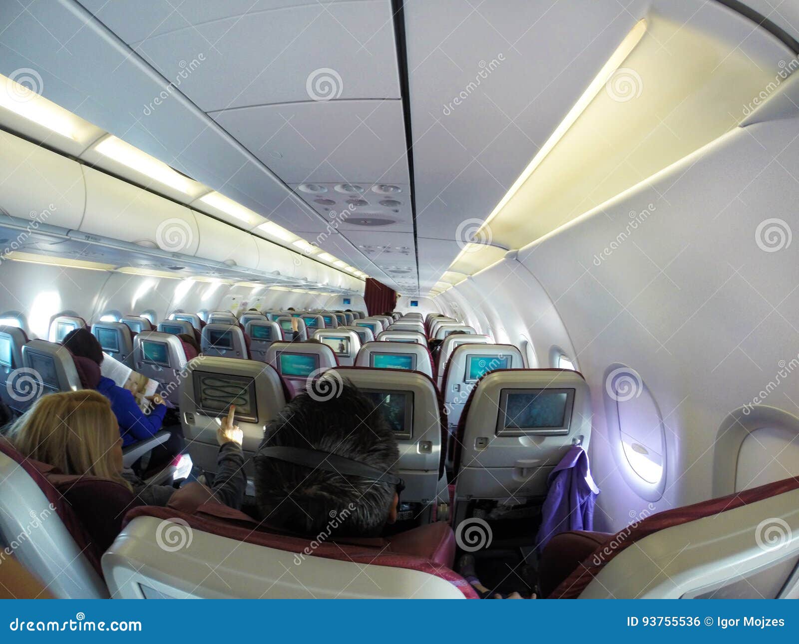 Airplane`s Cabin with Passengers Editorial Photo - Image of reading ...