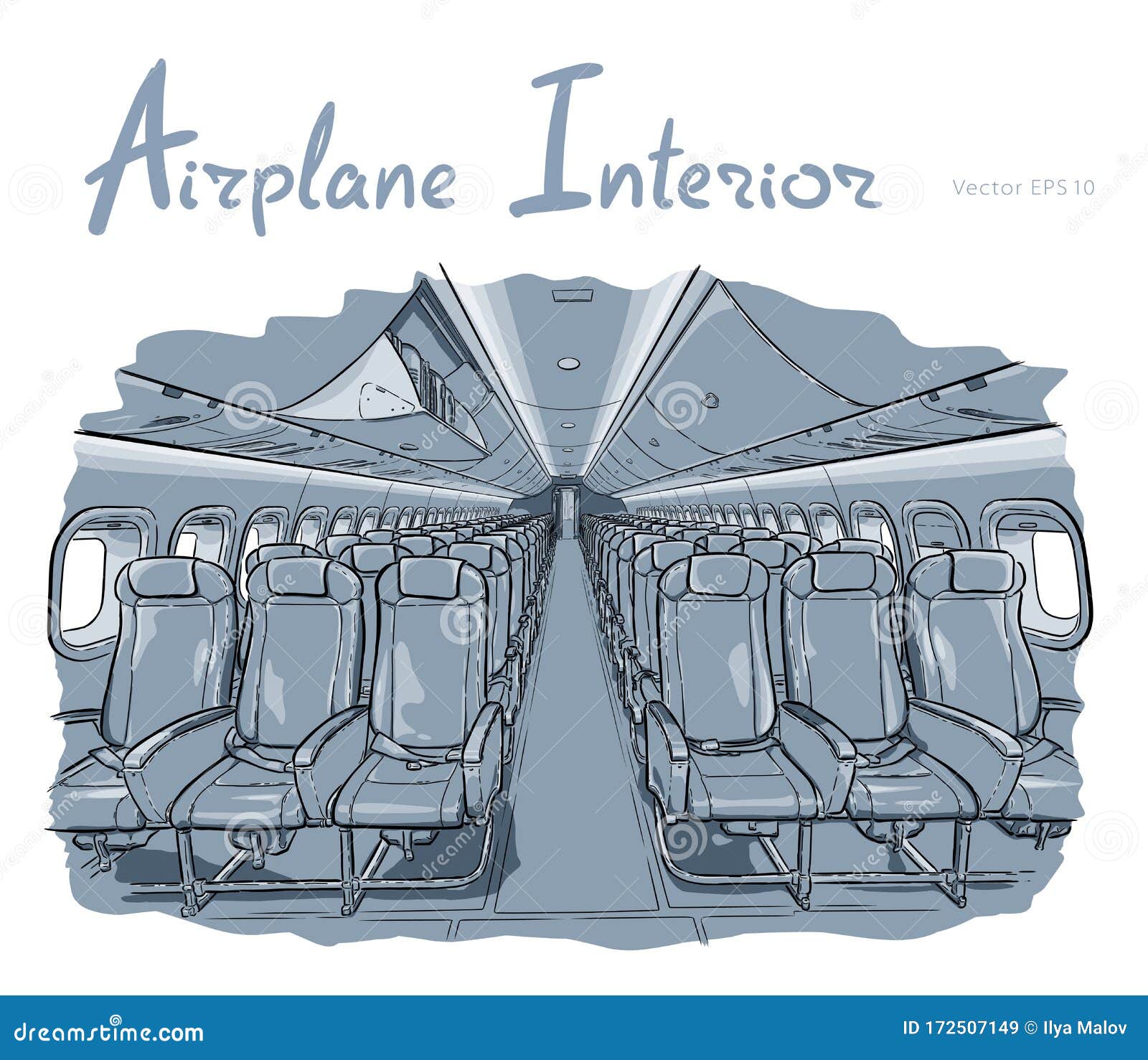 Airplane Interior Hand Drawn Sketch Vector Illustration Stock Vector ...
