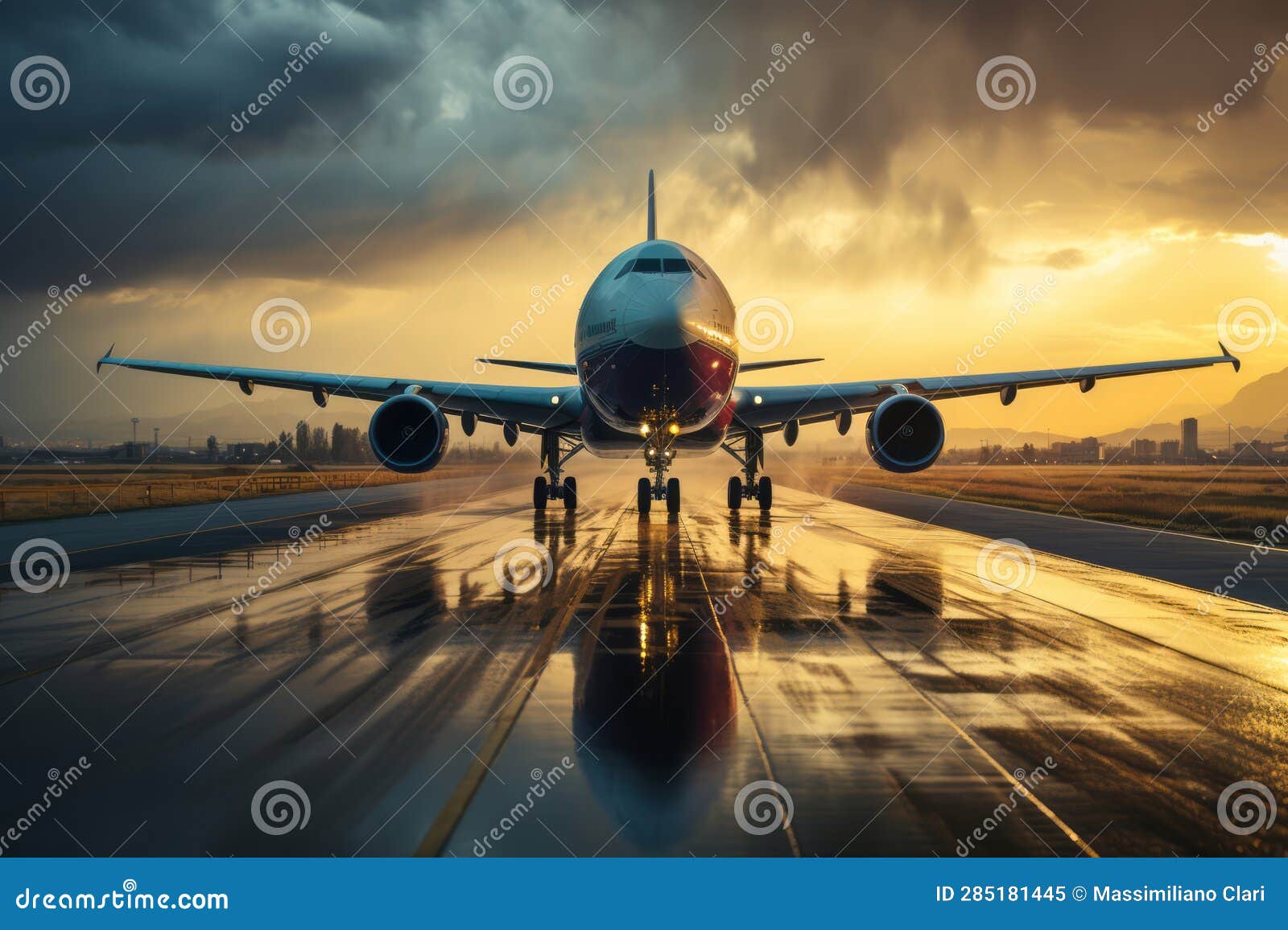 An Airplane is Seen Taking Off from a Runway. the Aircraft is in the ...