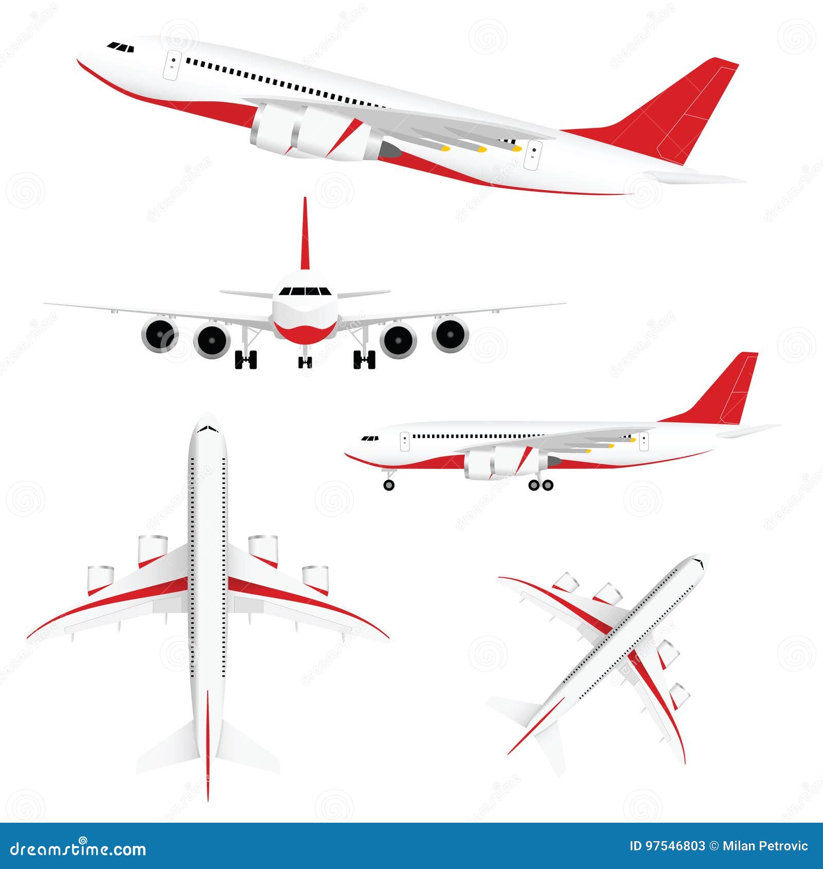 Airplane Set with Red Illustration Stock Vector - Illustration of ...