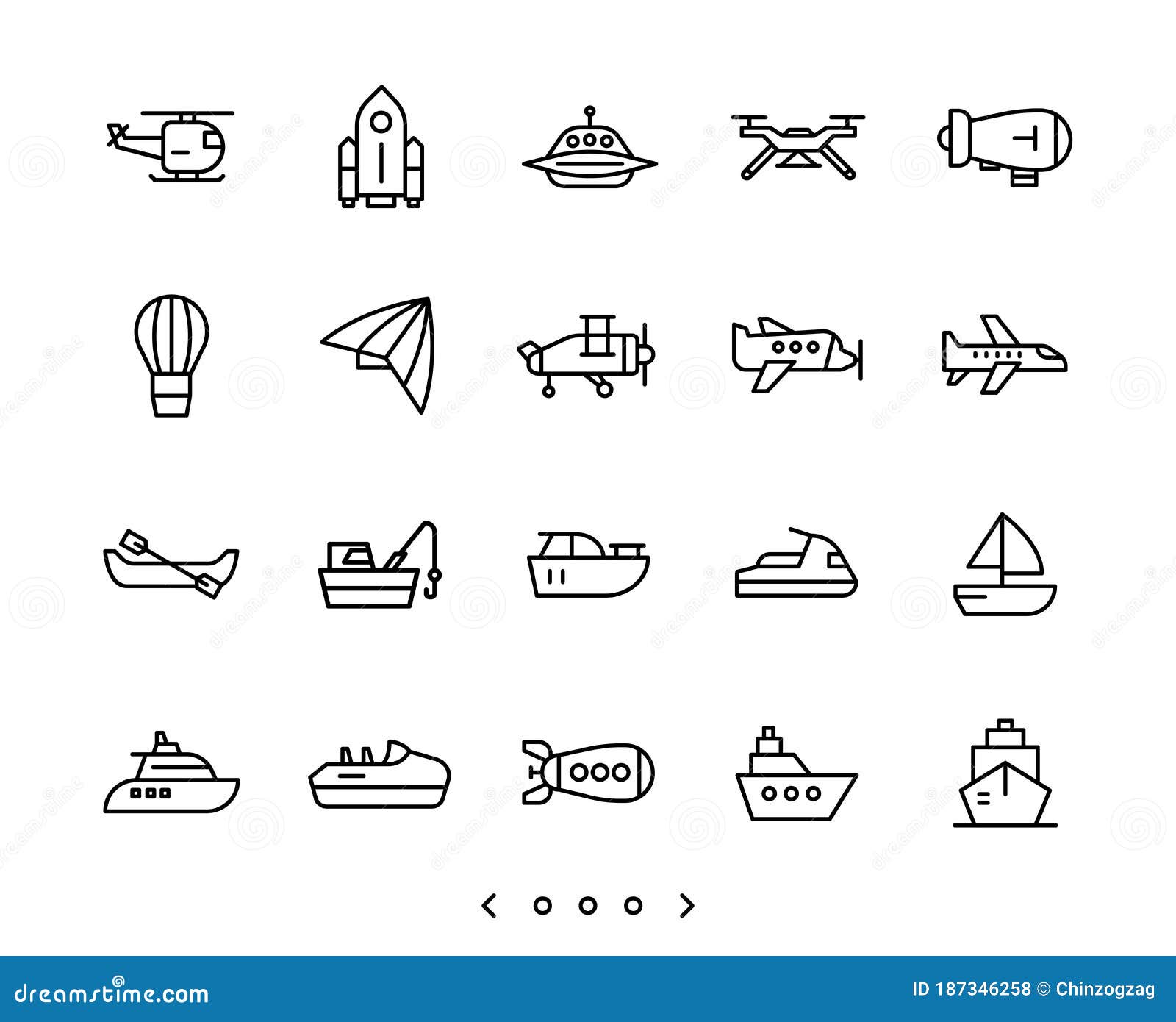 Airplane and Ship Transportation Line Icon Set Stock Vector ...