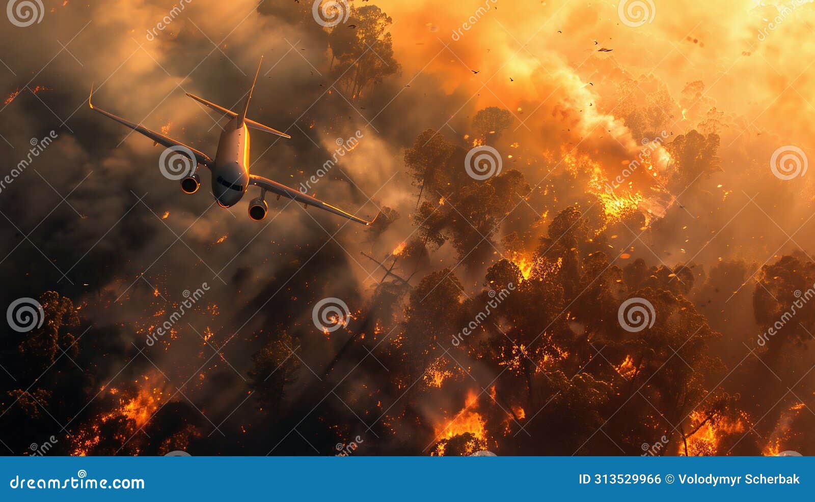 Airplane Shot, Forest Fire. a Plane Flies Over a Burning Forest Stock ...