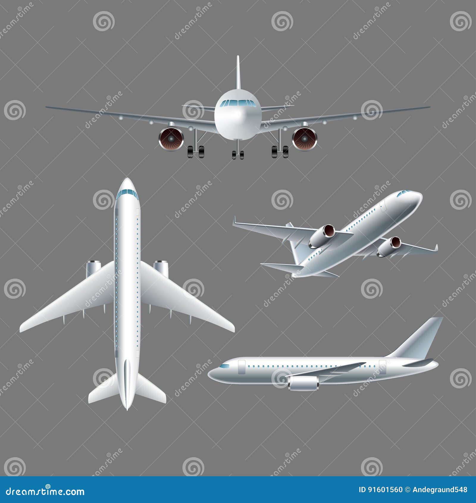 Airplane Side Front and Top View Vector Stock Vector - Illustration of ...