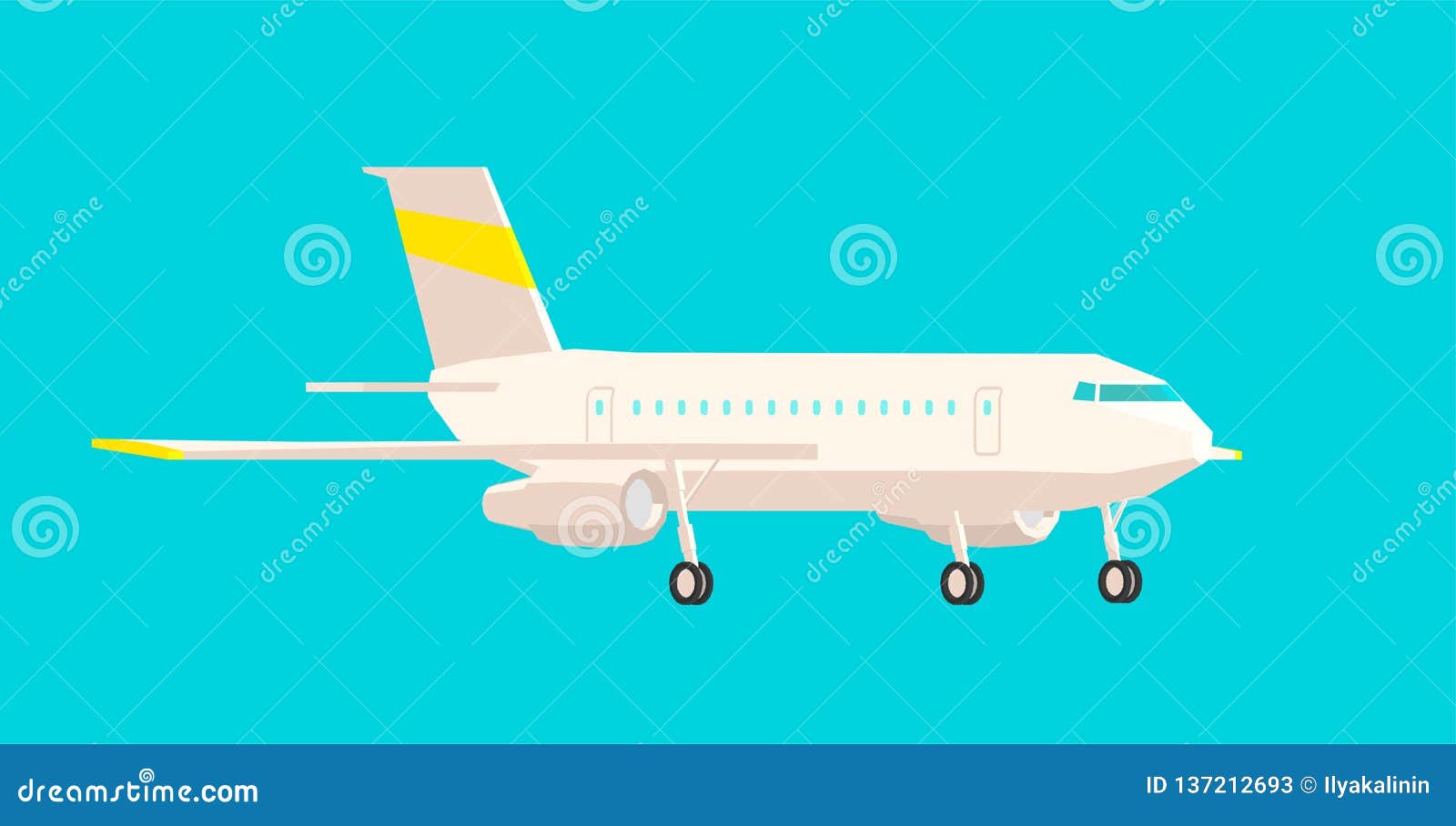 Airplane Side View. Cartoon Passenger Jet Icon Vector Illustration ...