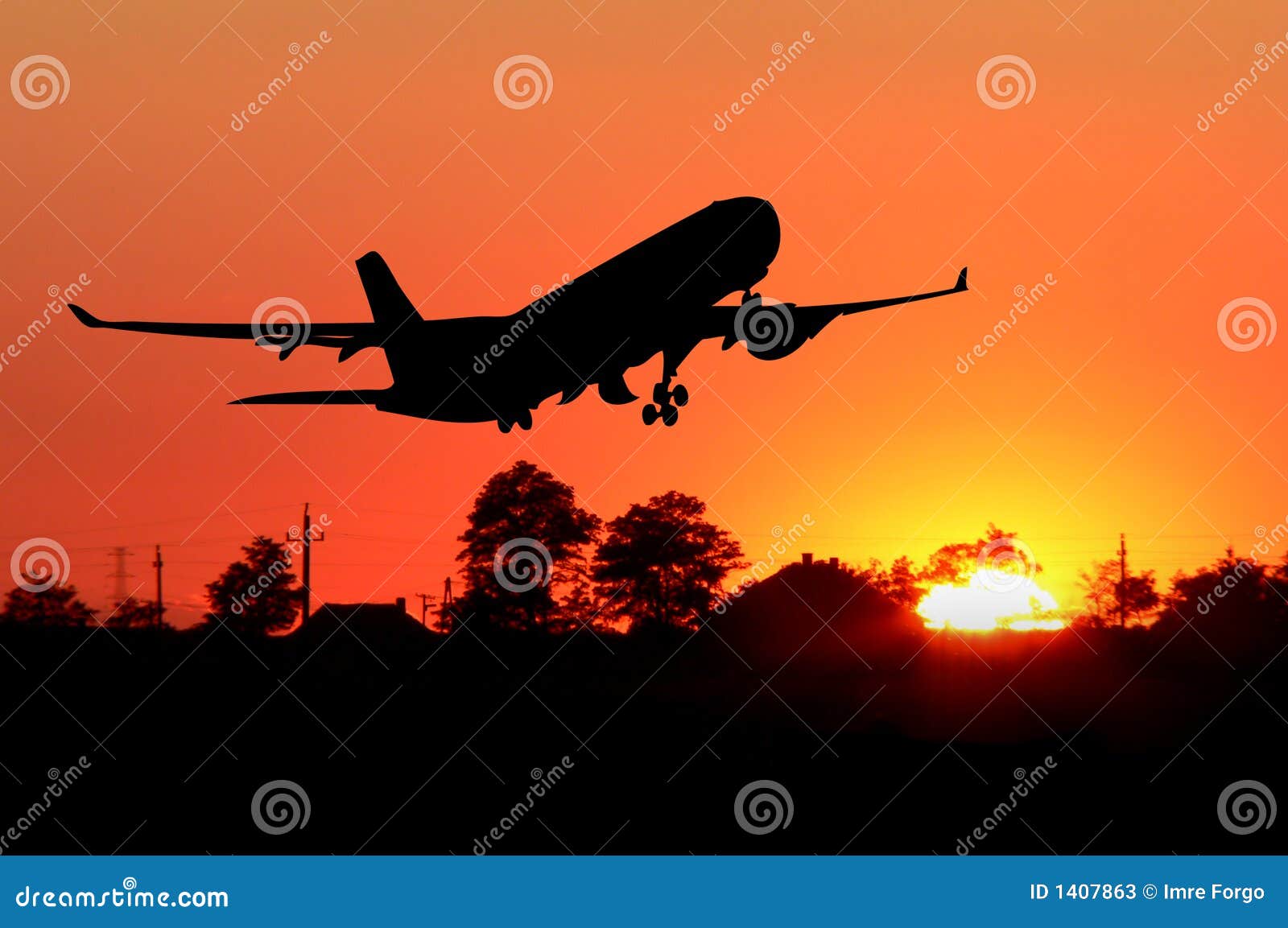 Airplane Silhouette In The Sky At Sunset Stock Photography ...