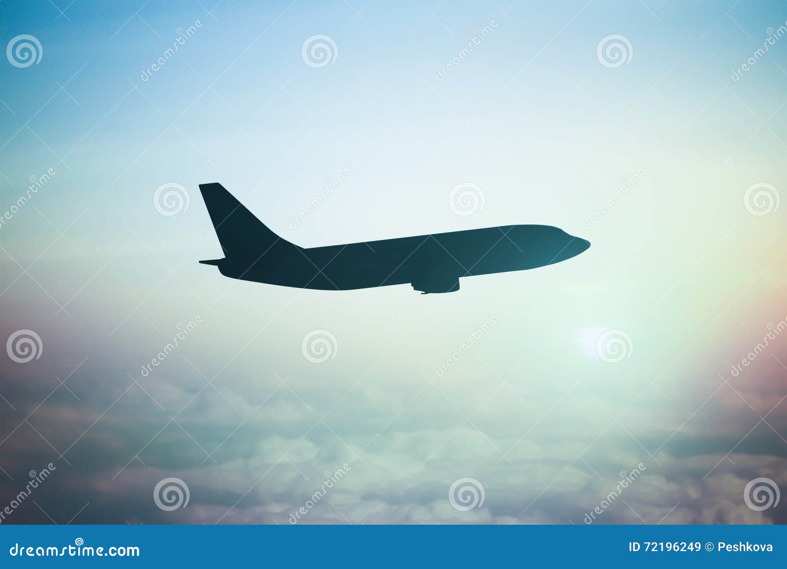 Airplane Silhouette In The Sky At Sunset Stock Photography ...
