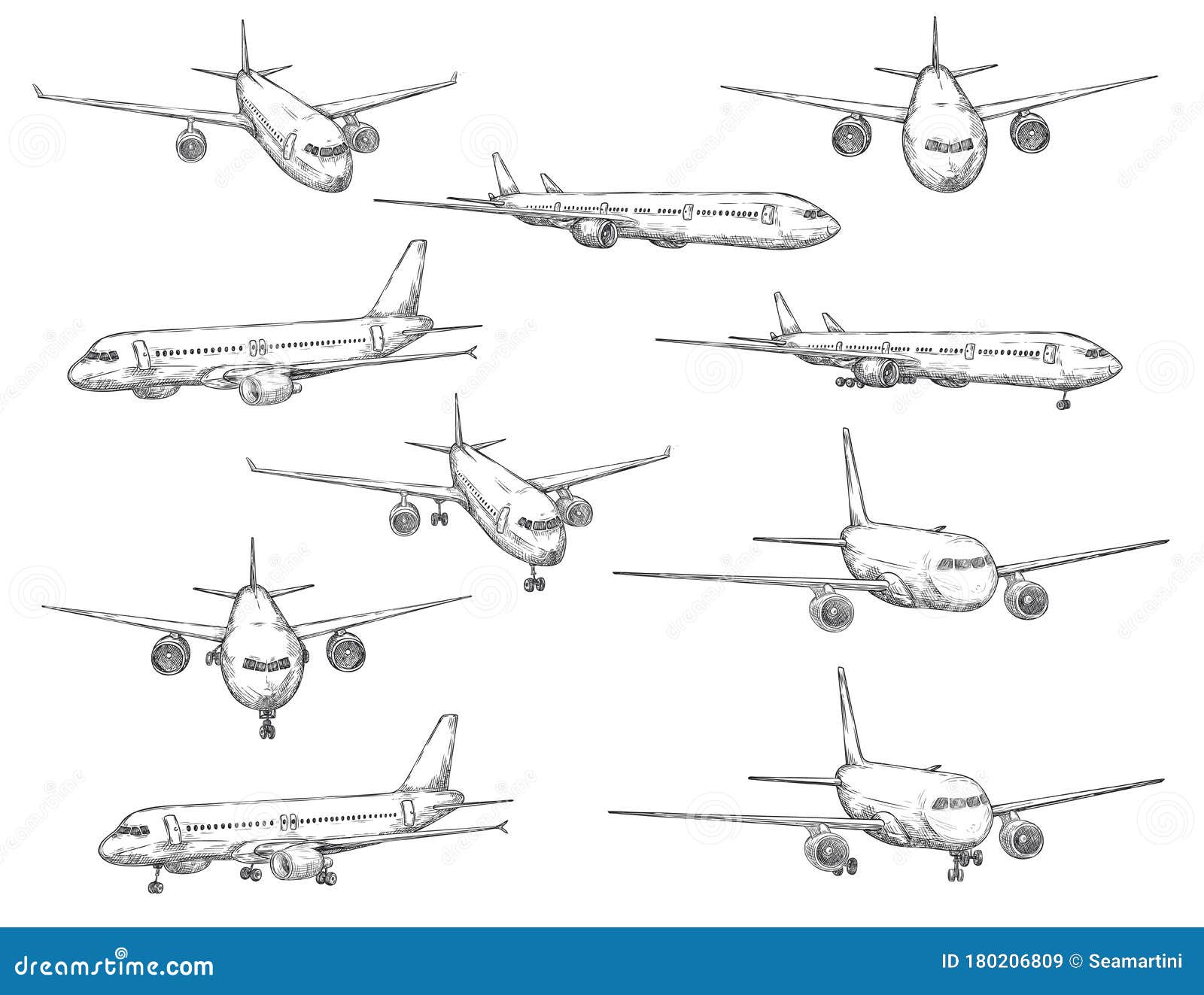 Airplane Sketch, Civil Aviation Aircraft Icons Stock Vector ... Airplane Sketch, Civil Aviation Aircraft Icons Stock Vector ...