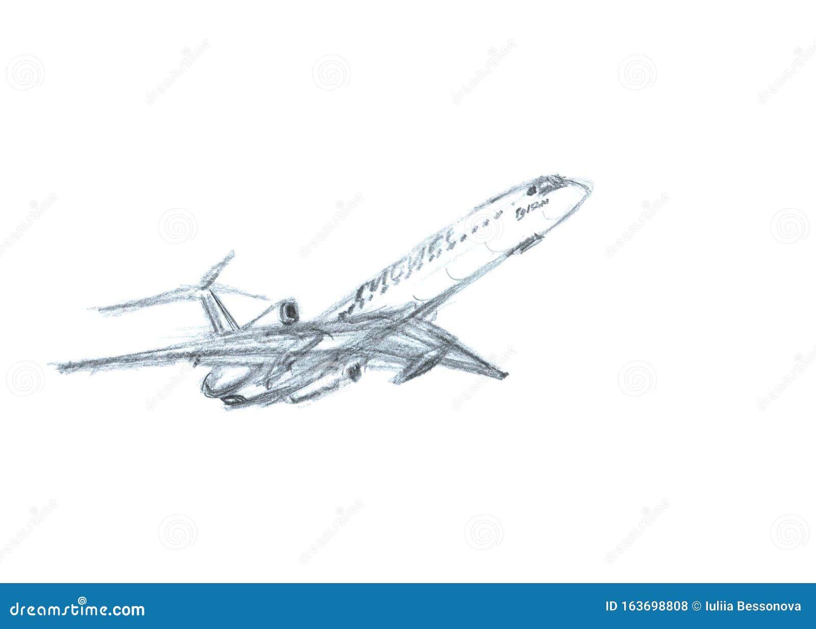 Airplane in the Sky. Hand Drawn Pencil Illustration Stock Illustration ...