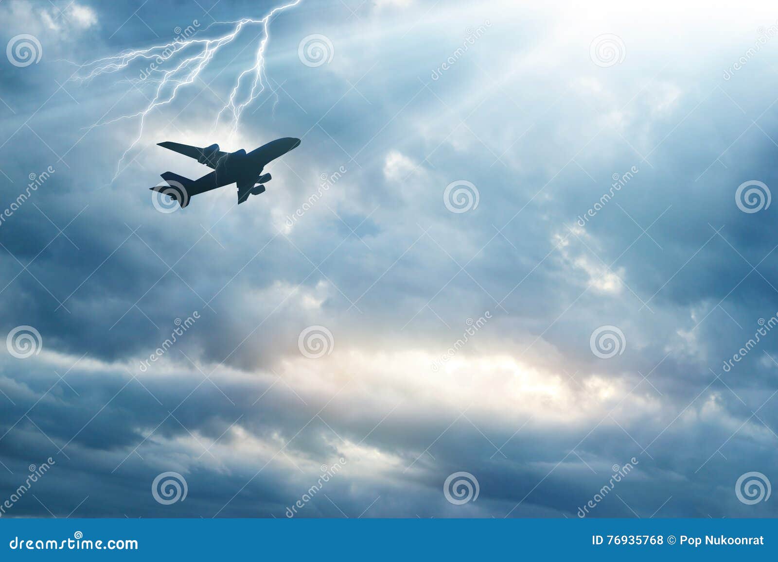 Airplane in the Sky with Thunder and Lightning Stock Photo - Image of ...