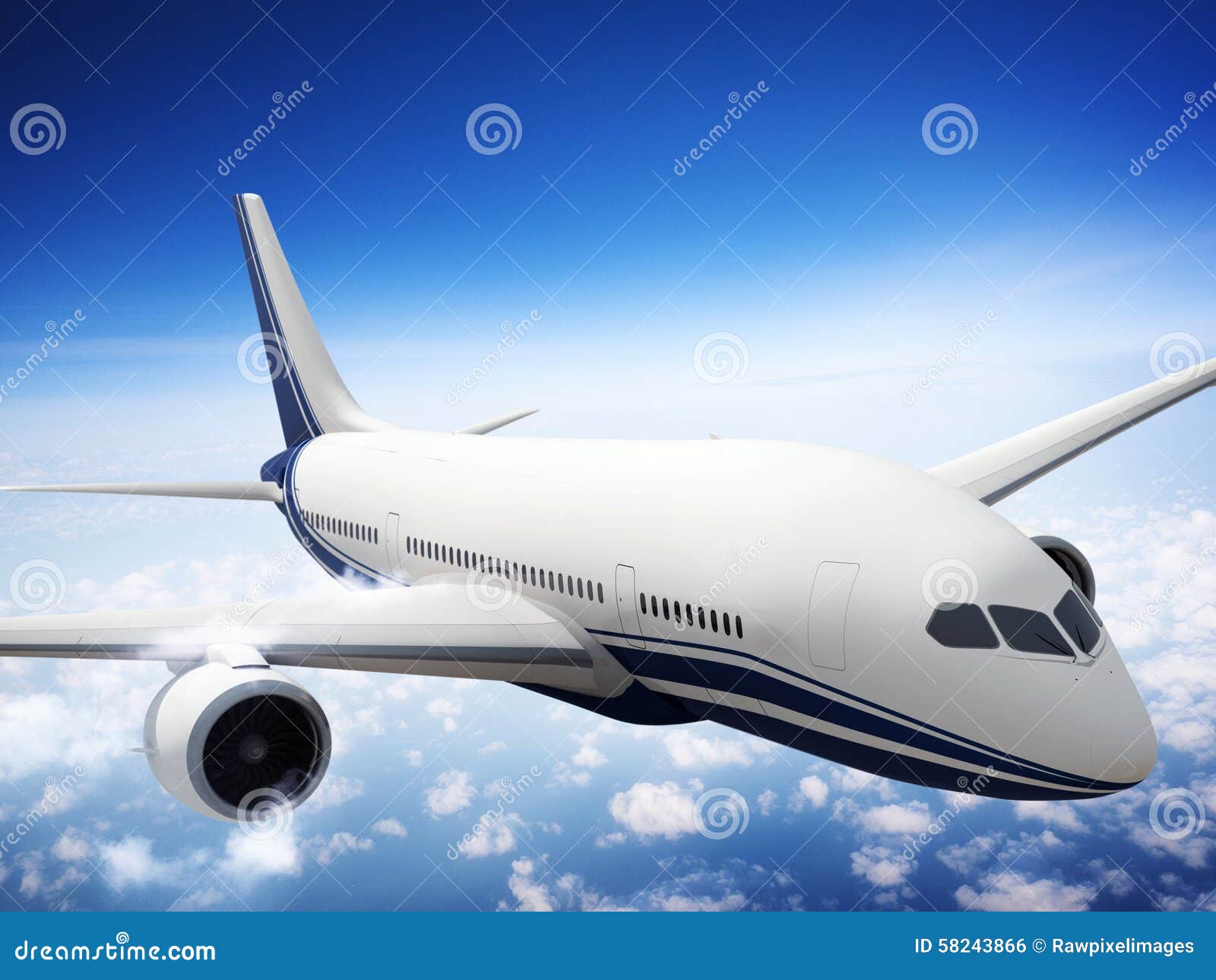 Airplane Skyline Horizon Flight Cloud Concept Stock Photo - Image of ...