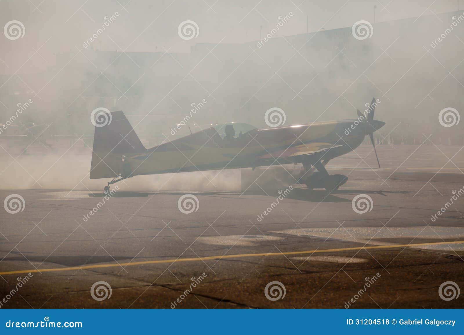 Airplane in Smoke on the Ground Stock Photo - Image of demonstration ...