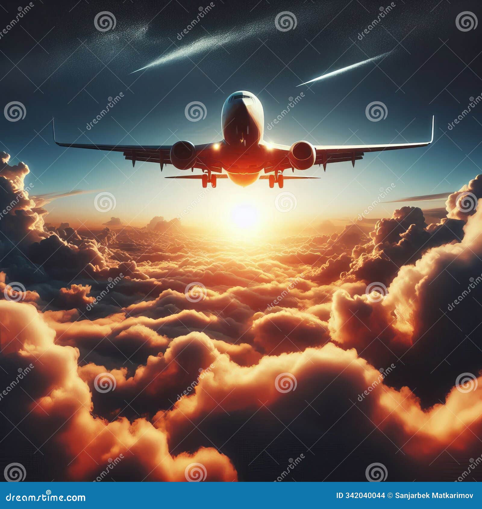 Airplane Soaring through Clouds an Airplane Soaring through the Stock ...